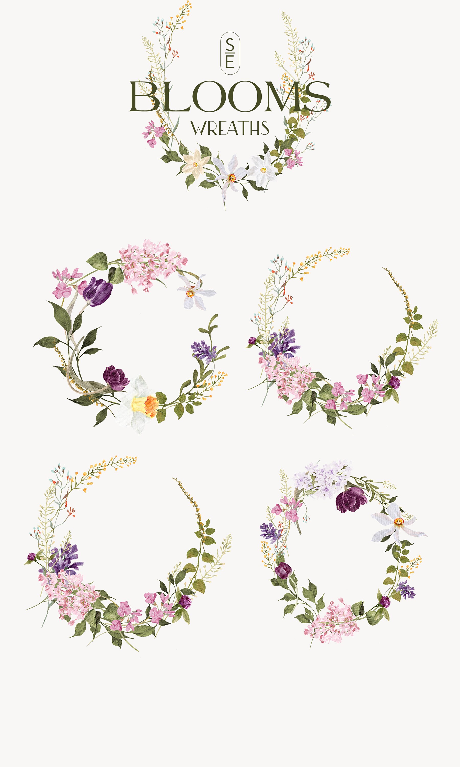 Blooms Watercolor Spring Floral Clipart Tulips Lilac - Etsy