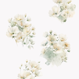 Watercolor White Flowers Clipart, Floral Bouquet, Frame, Border (PNG ...