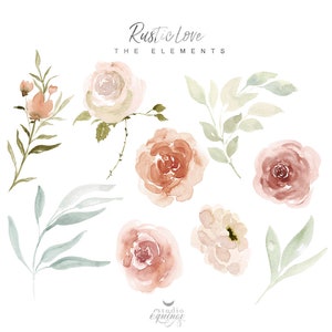 Watercolor Roses and Peonies Clipart, Watercolor Floral Set, Watercolor ...
