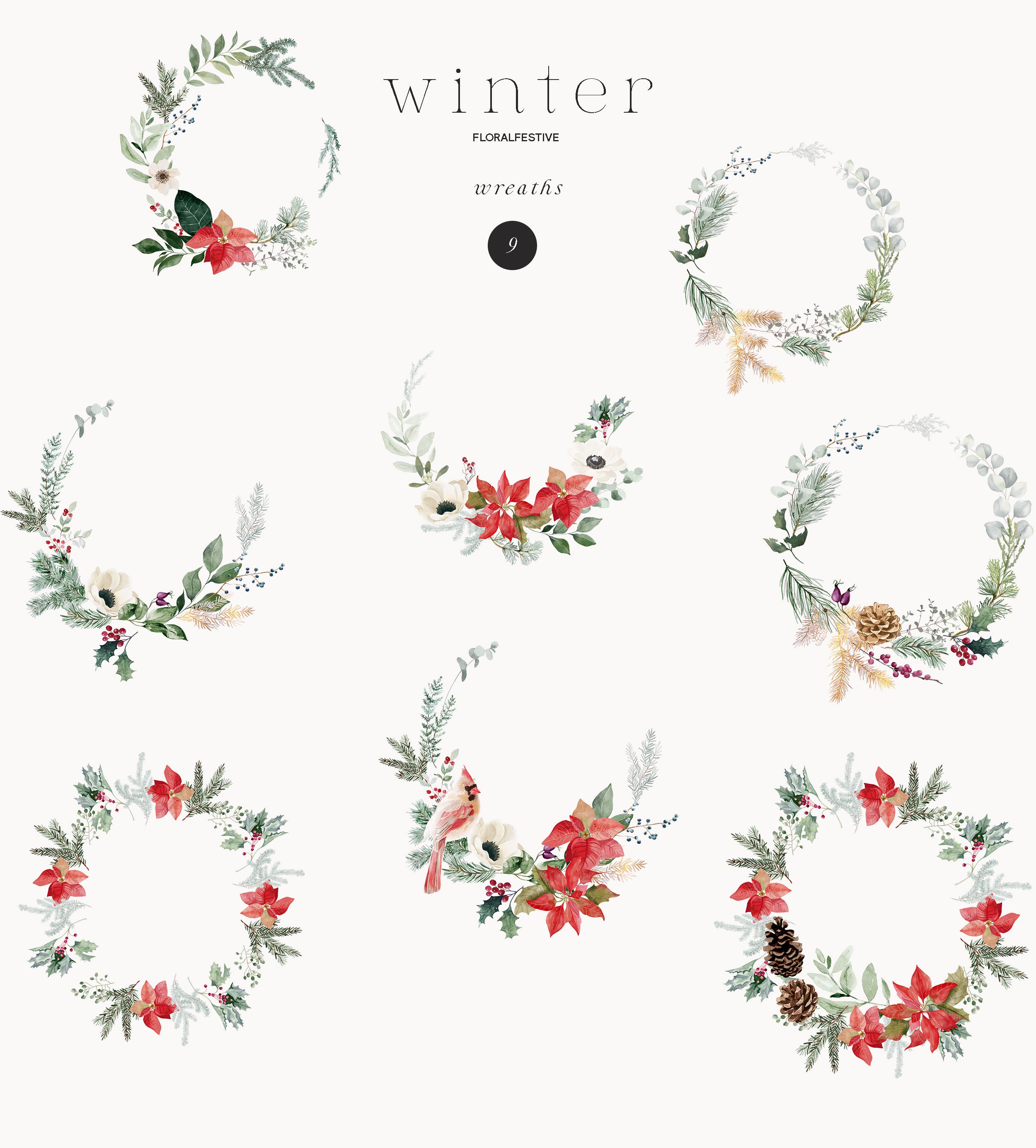 Winter Watercolor Clipart Christmas Flowers Pine Clipart - Etsy UK