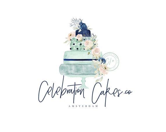 Paper Watermark Bakery Branding Watercolor Greenery Cake Logo Gold Foil ...
