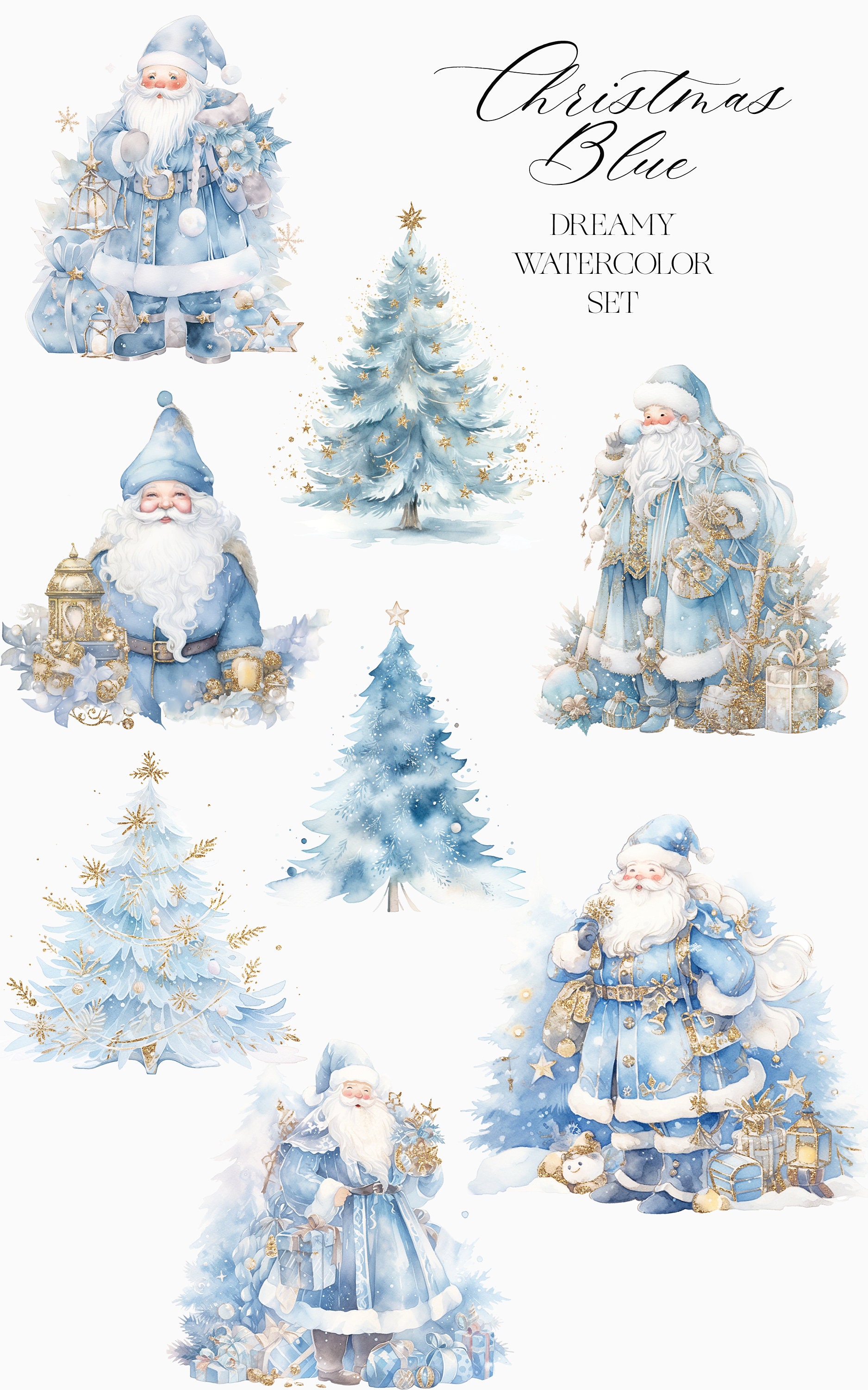 Blue Christmas Watercolor Clipart Set, Winter Holiday Scenes (PNG) - Etsy