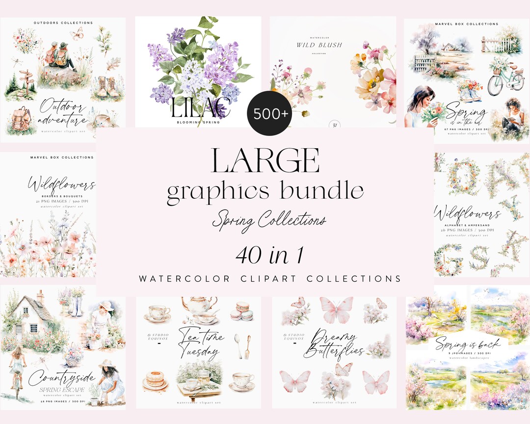 Watercolor Clipart Bundle, Spring Clipart Bundle, Watercolor Bundle ...