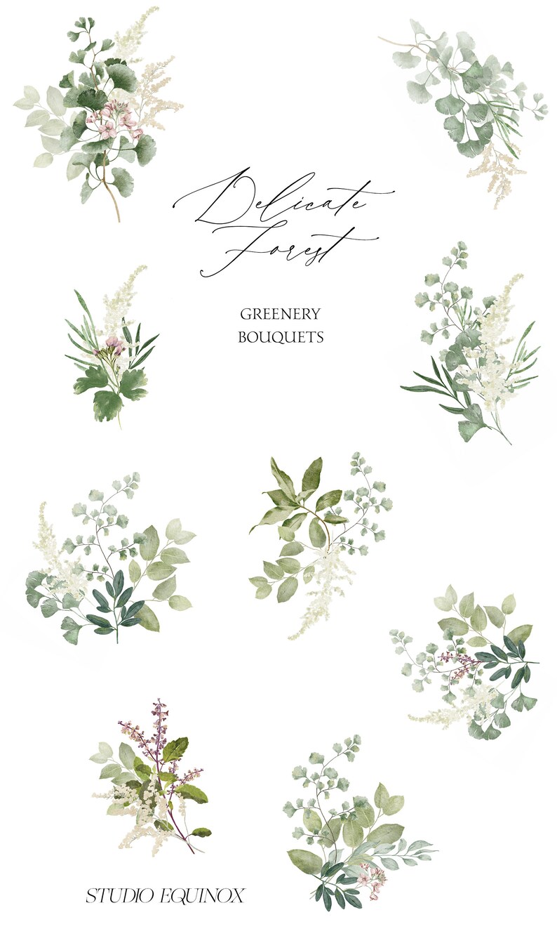 Watercolor Greenery Clipart Greenery Foliage Greenery - Etsy