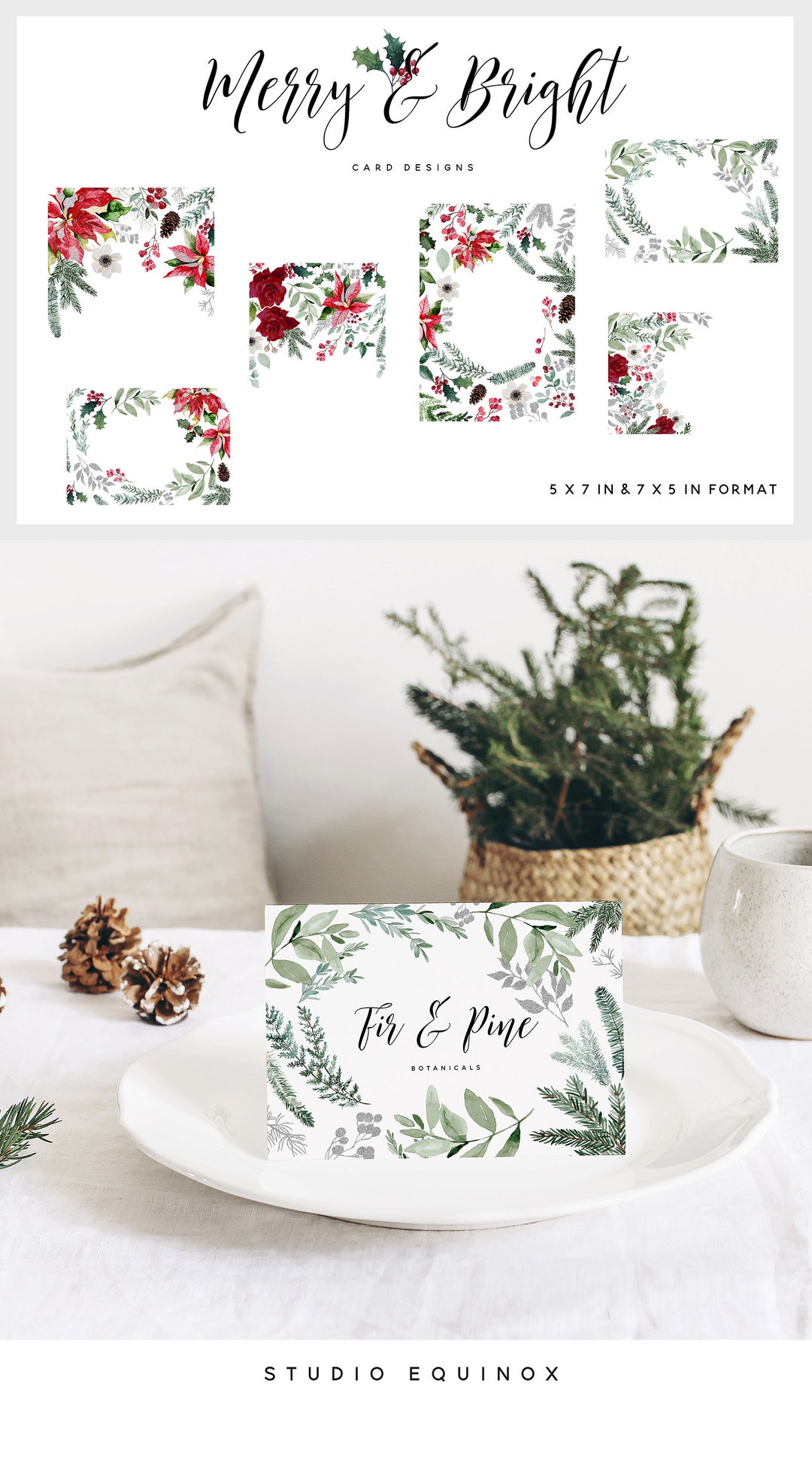 Watercolor Winter Card Designs - Botanical Christmas Design - Premade ...