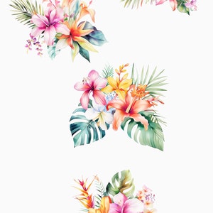 Watercolor Tropical Flowers, Floral Clipart, Tropical Greenery ...