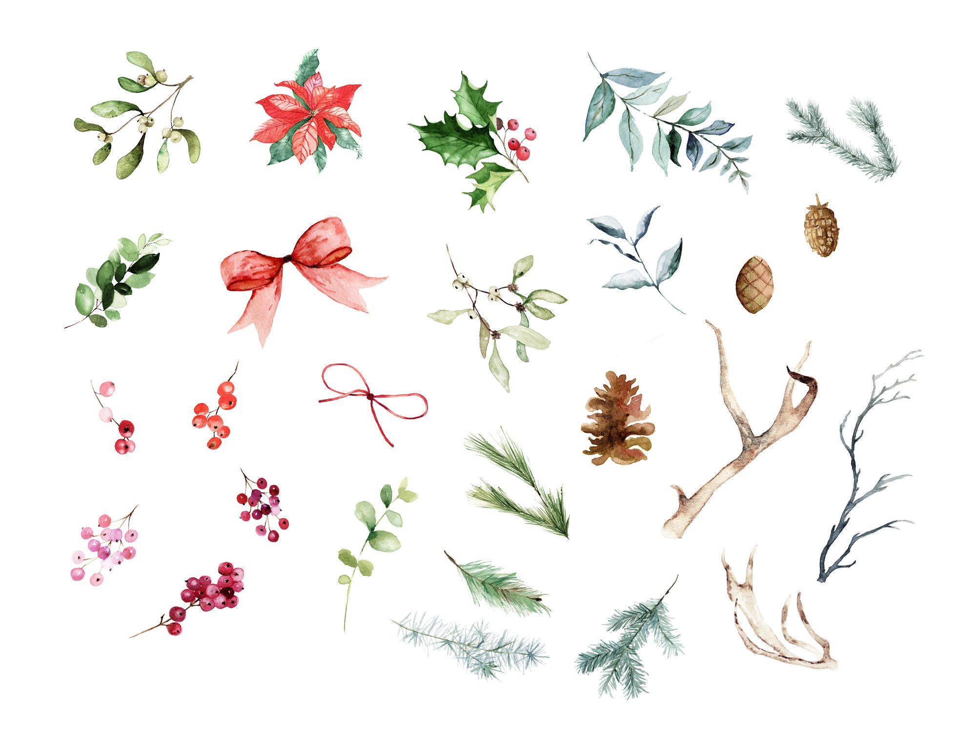 Winter Greenery Watercolor Graphics Christmas Photo Frame - Etsy