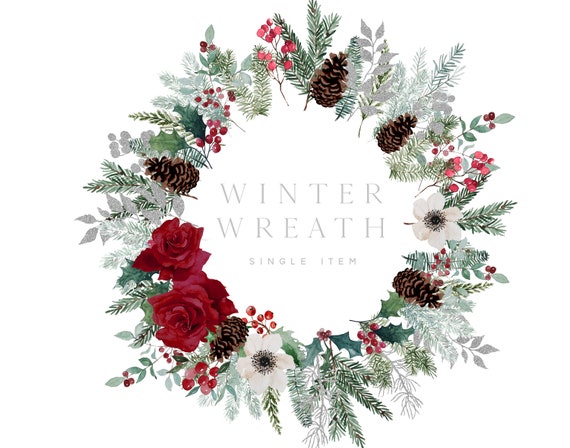 Watercolor Winter Wreath Clipart Watercolor Christmas Wreath | Etsy