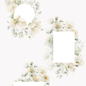 Watercolor White Flowers Clipart, Floral Bouquet, Frame, Border (PNG ...