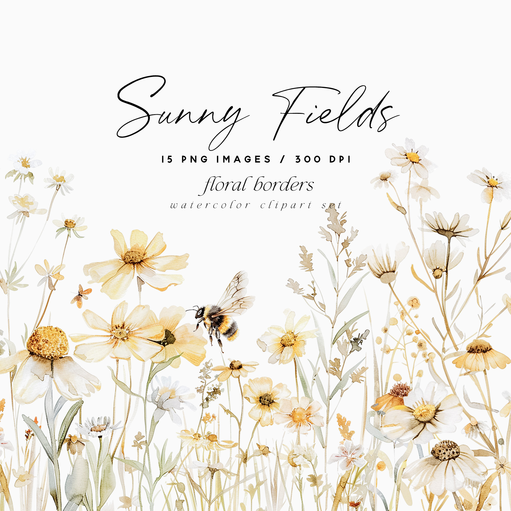 Watercolor Floral Borders Clipart, Wildflower Wedding Design (digital ...