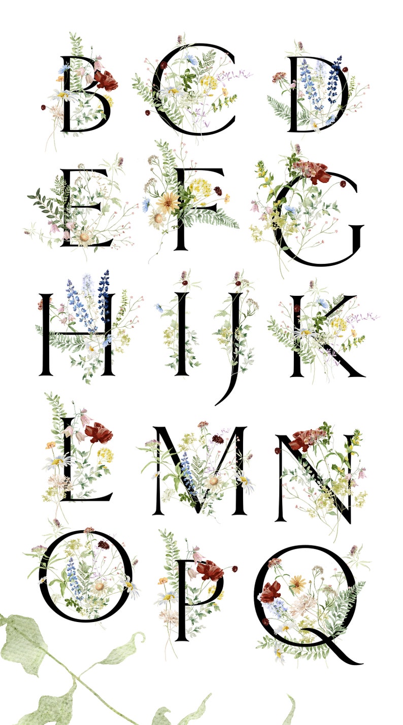 Wild Floral Alphabet Clipart Ampersand Watercolor - Etsy