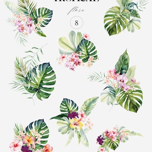 Tropical Watercolor Clipart - Summer Clipart - Tropical Greenery ...