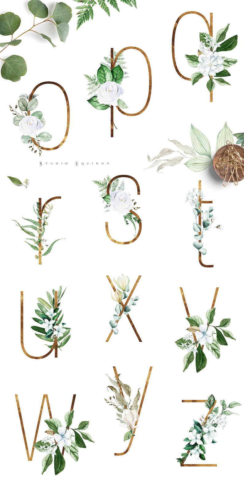 Watercolor Greenery Set, Floral Alphabet, Wreaths (PNG) - Etsy