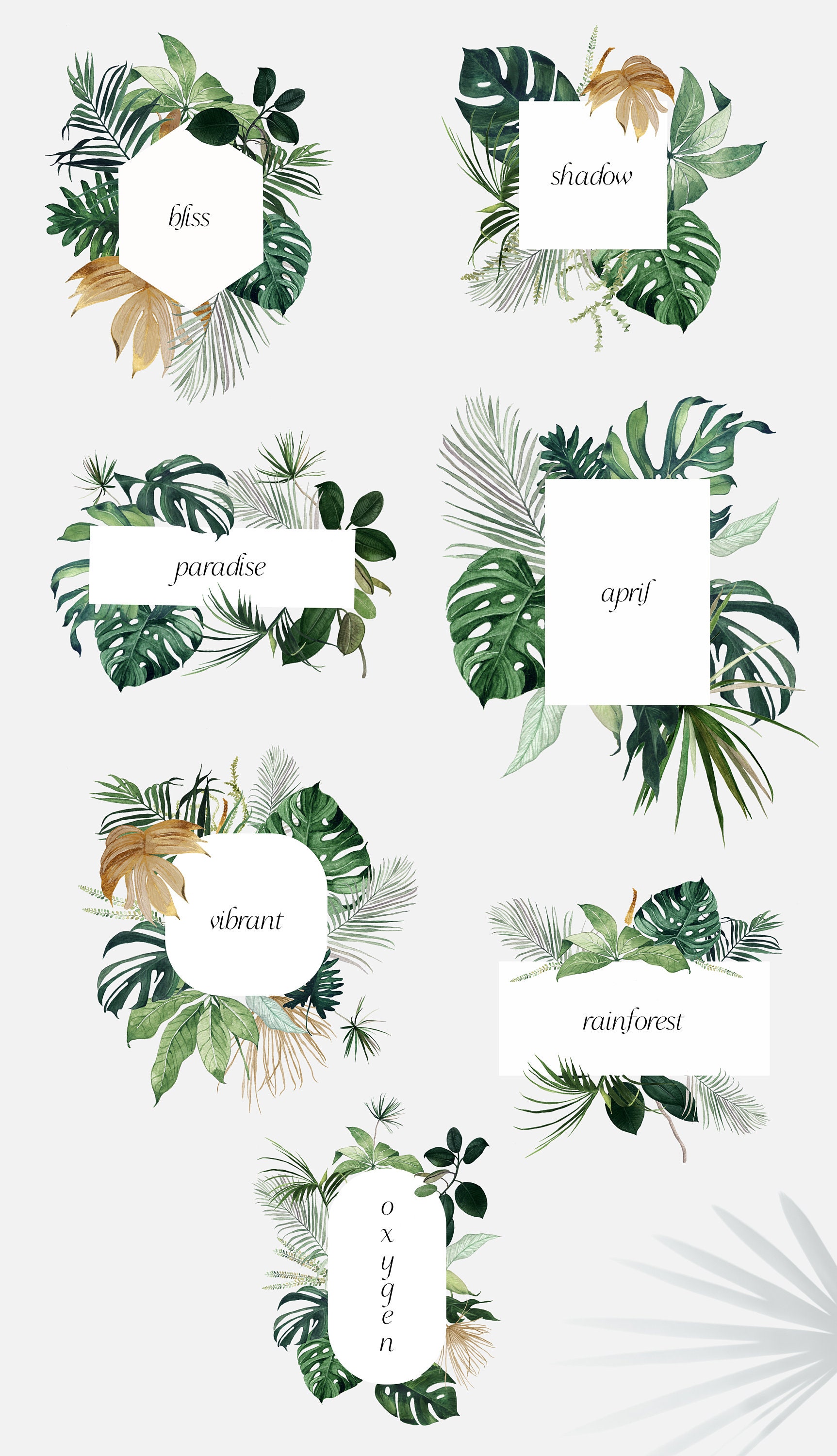Watercolor Tropical Clipart, Greenery Leaves, Bouquets, Frames (PNG) - Etsy