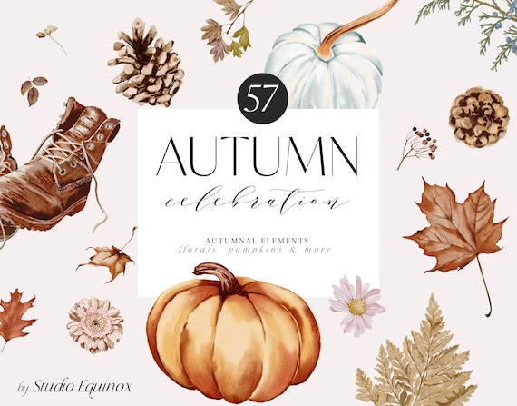 Autumn Celebration Watercolor Autumn Elements Clipart - Etsy