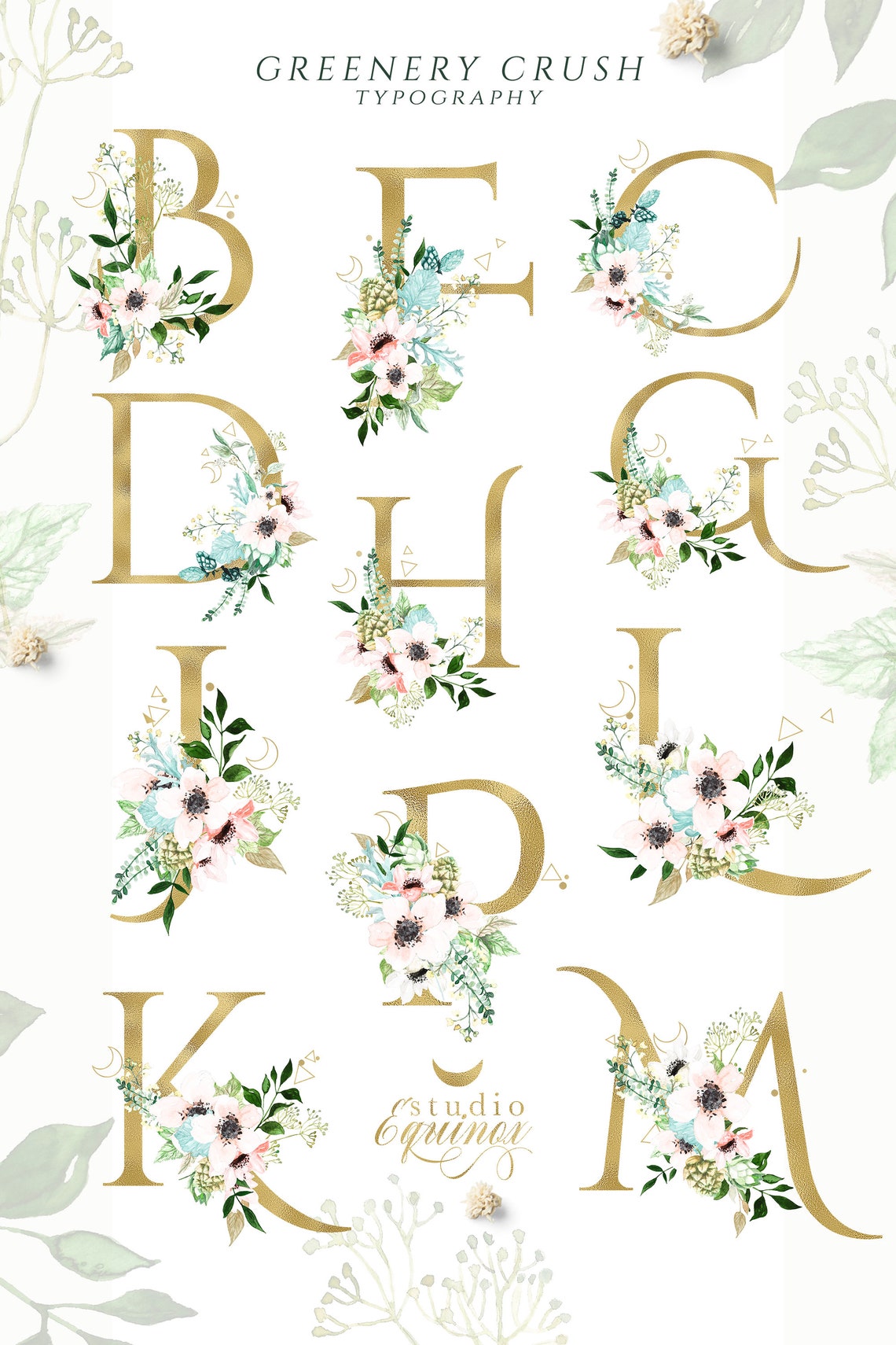 Greenery Crush Watercolor Greenery Alphabet Greenery - Etsy