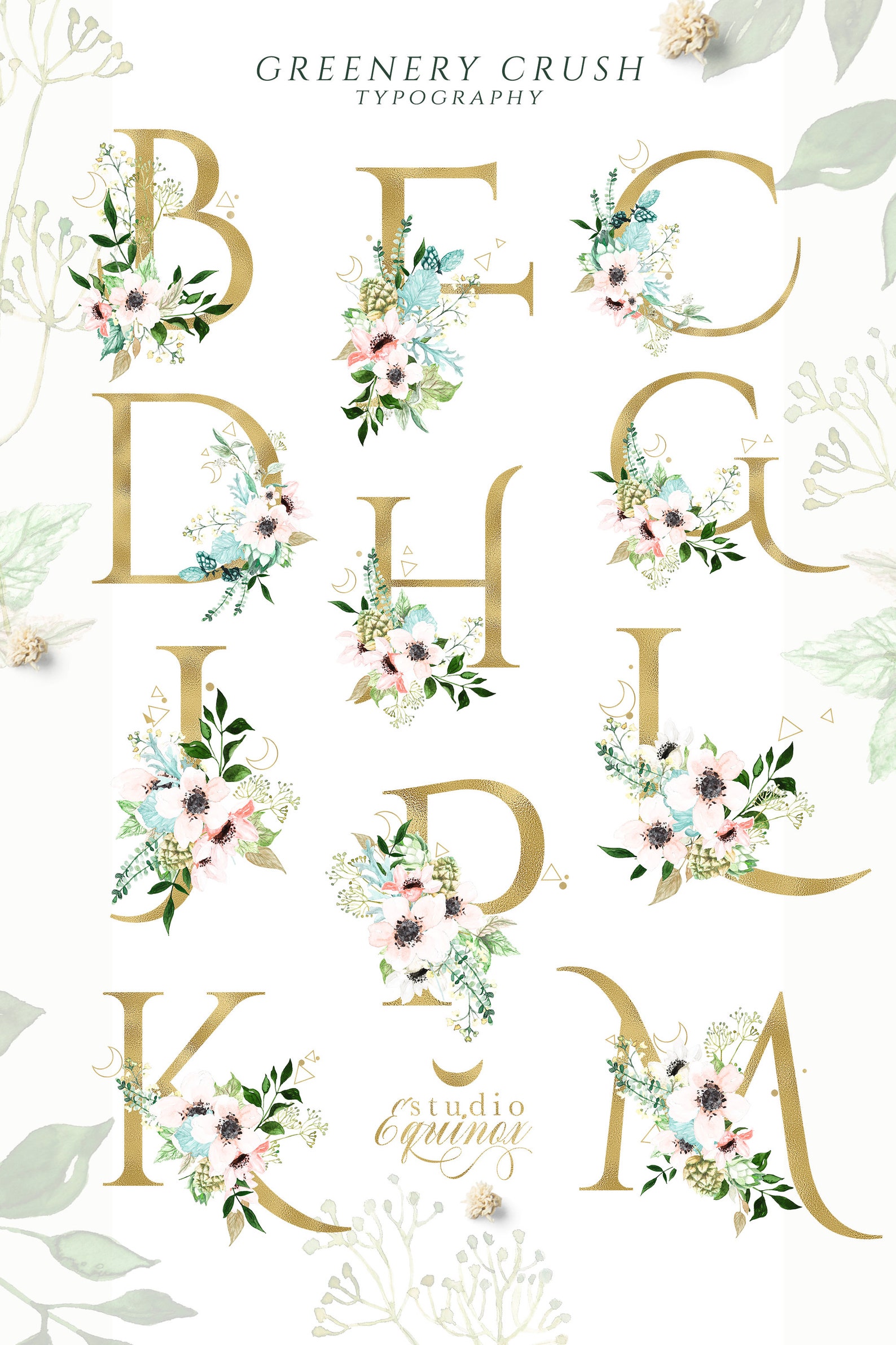 Greenery Crush Watercolor Greenery Alphabet Greenery - Etsy