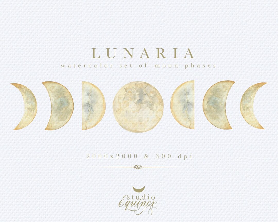 Watercolor Moon Phases Clipart, Moon Art (PNG) - Etsy