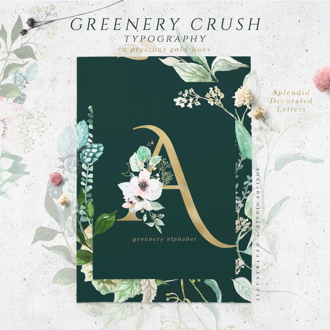 Greenery Crush - Watercolor Greenery Alphabet, Greenery Letters Clipart ...