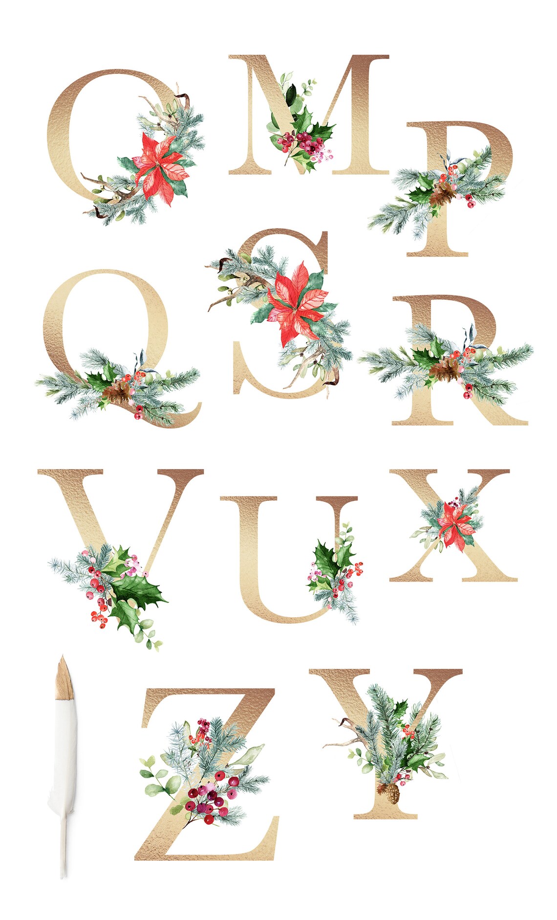 Winter Greenery Winter Alphabet Gold Alphabet Ampersand | Etsy