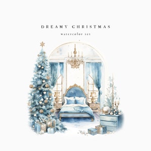 Blue Christmas Watercolor Clipart Set, Winter Holiday Scenes (PNG) - Etsy