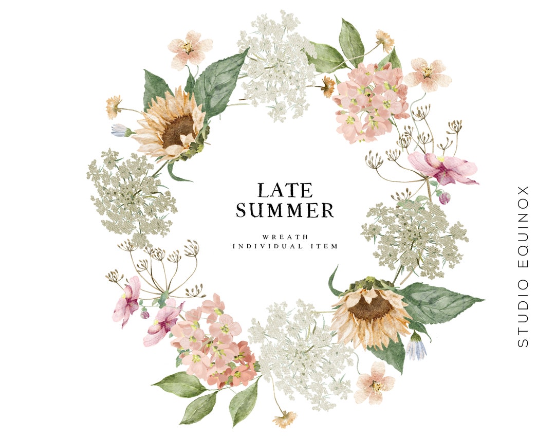 Watercolor Floral Wreath, Sunflower Wreath Clipart, Botanical Floral ...