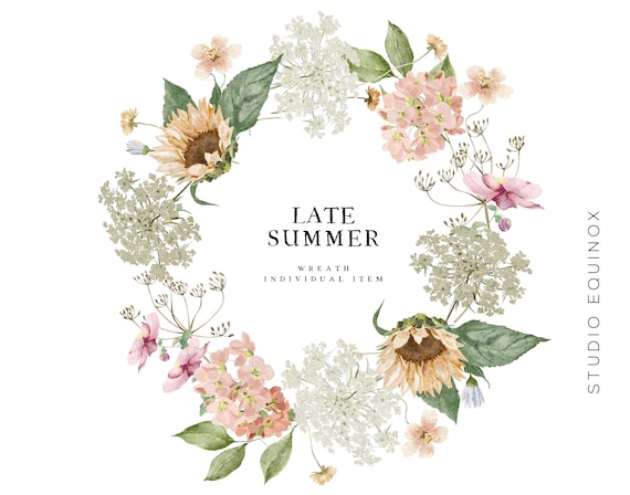 Watercolor Floral Wreath Sunflower Wreath Clipart Botanical - Etsy