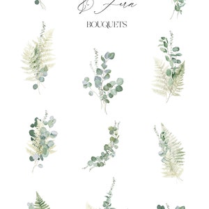 Eucalyptus and Fern Watercolor Clipart, Greenery Clipart, Soft Green ...