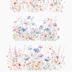 Watercolor Wildflower Borders Clipart, Floral Fields (PNG) - Etsy