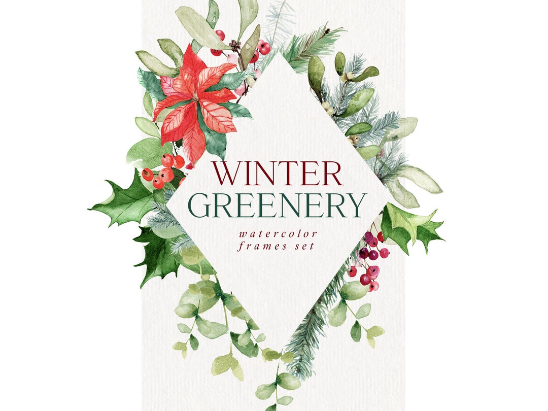 Winter Greenery, Watercolour Winter Frames Clipart, Pine Branch Frame ...