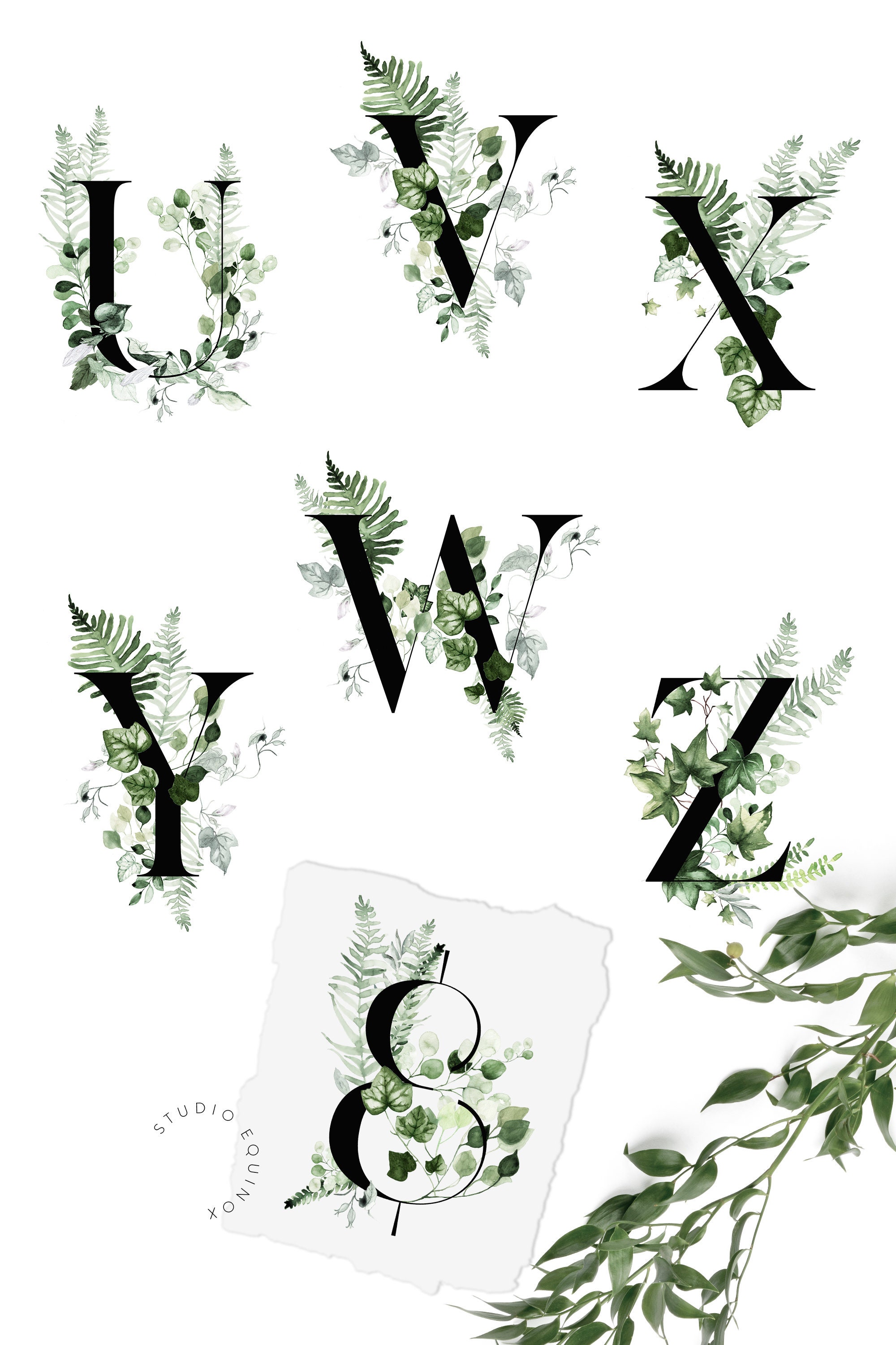 Ivy and Sage Greenery Alphabet Watercolor Greenery Letters - Etsy