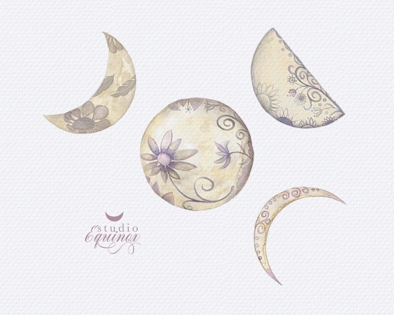Moon Phases Clipart Watercolor Moon Clipart Full Moon - Etsy