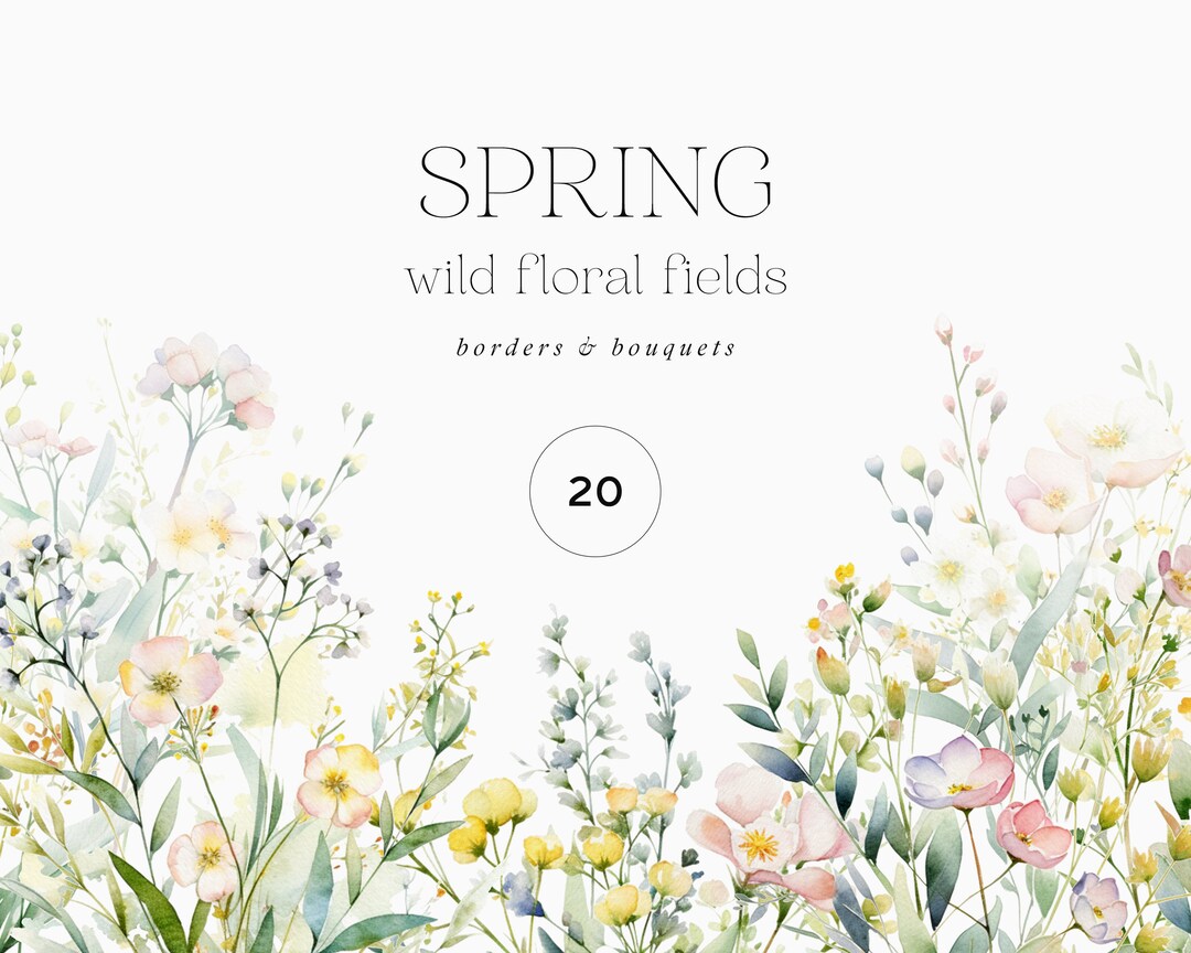 Watercolor Floral Borders and Bouquets, Floral Borders Clipart, Wild ...