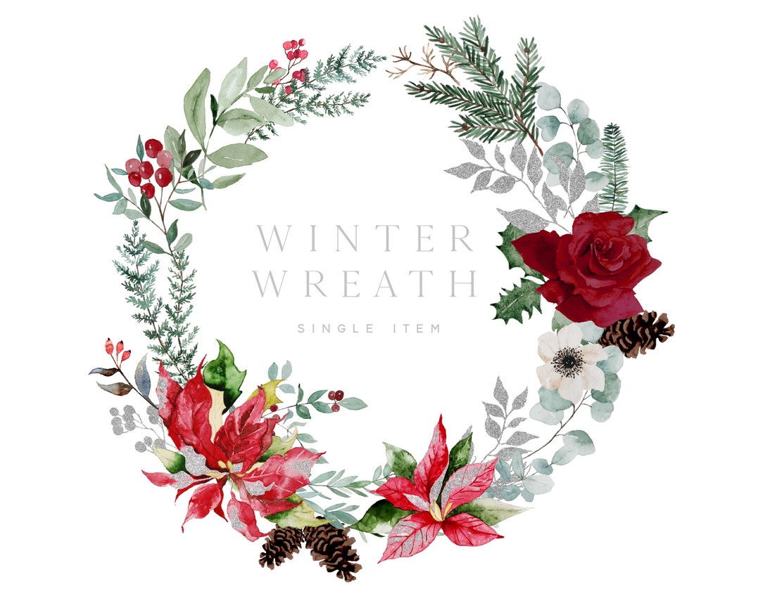 Watercolor Winter Wreath Clipart, Watercolor Christmas Wreath ...
