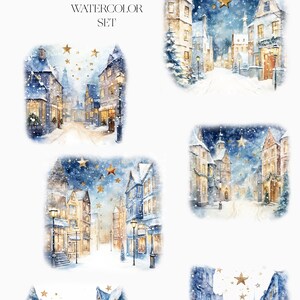 Blue Christmas Watercolor Clipart Set, Winter Holiday Scenes (PNG) - Etsy