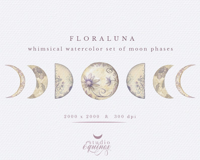 Moon Phases Clipart Watercolor Moon Clipart Full Moon - Etsy