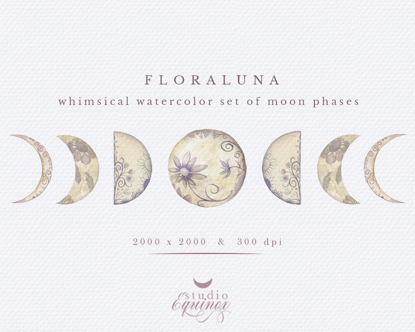 Watercolor Moon Phases Clipart, Floral Moon Art (PNG) - Etsy