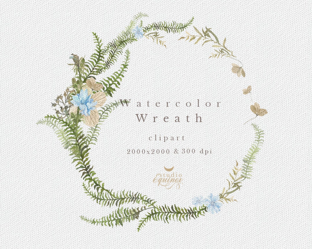 Watercolor Summer Wreath Clipart Floral Wreath Clipart Fern - Etsy