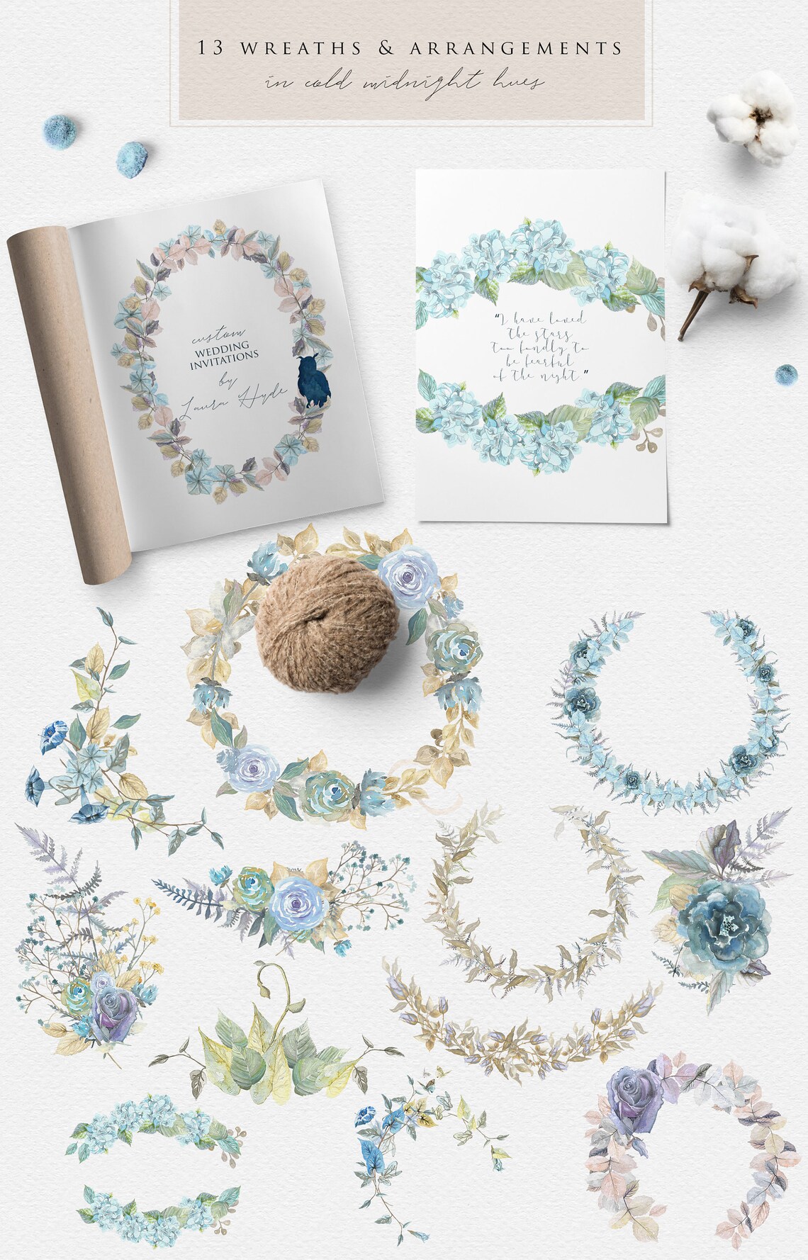 Watercolor Night Set Night Flowers Clipart Night Floral - Etsy