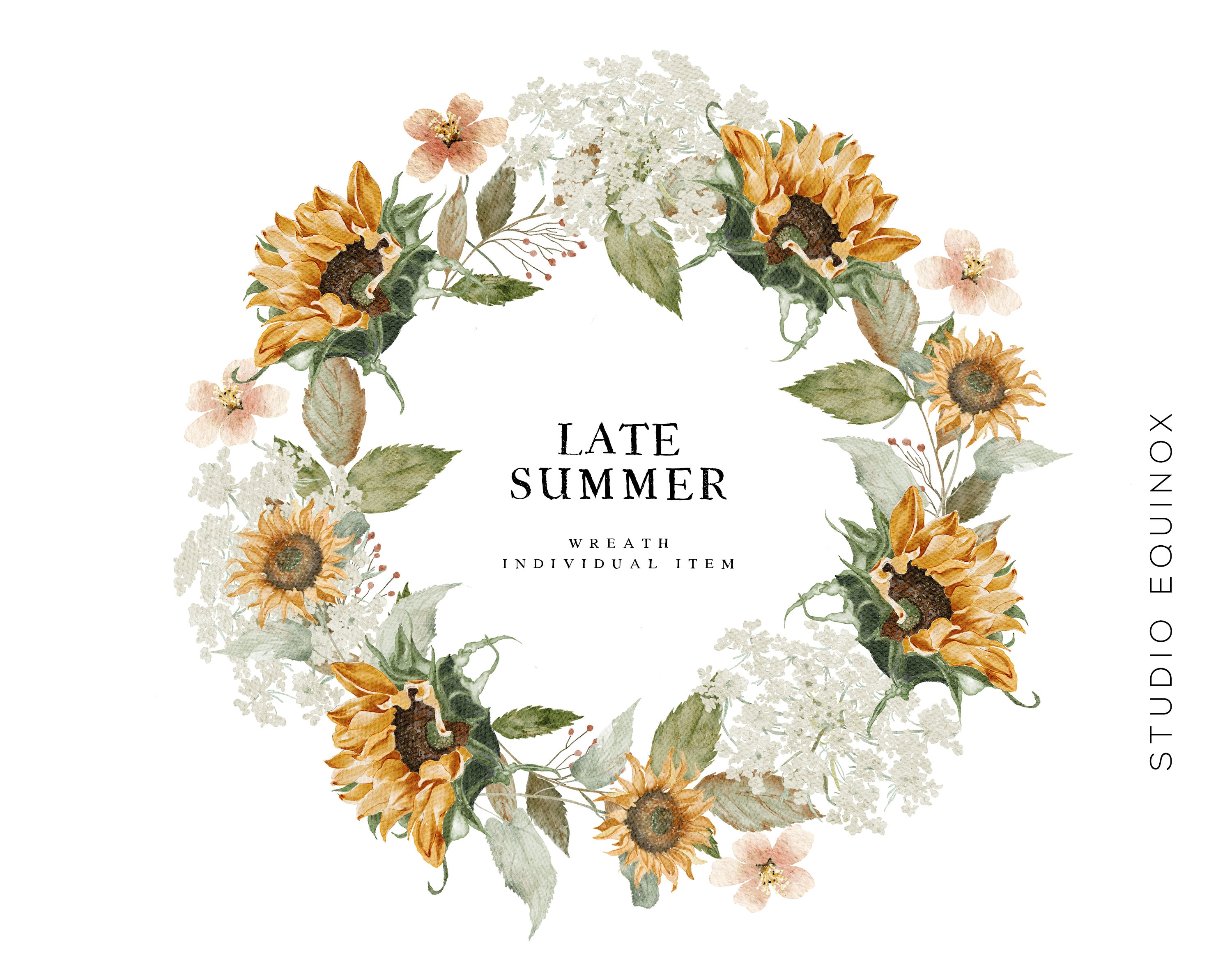 Watercolor Floral Wreath Sunflower Wreath Clipart Botanical - Etsy