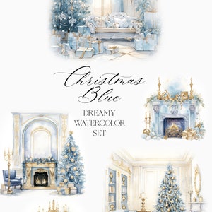 Watercolor Blue Christmas, Watercolor Winter Clipart, Winter Christmas ...