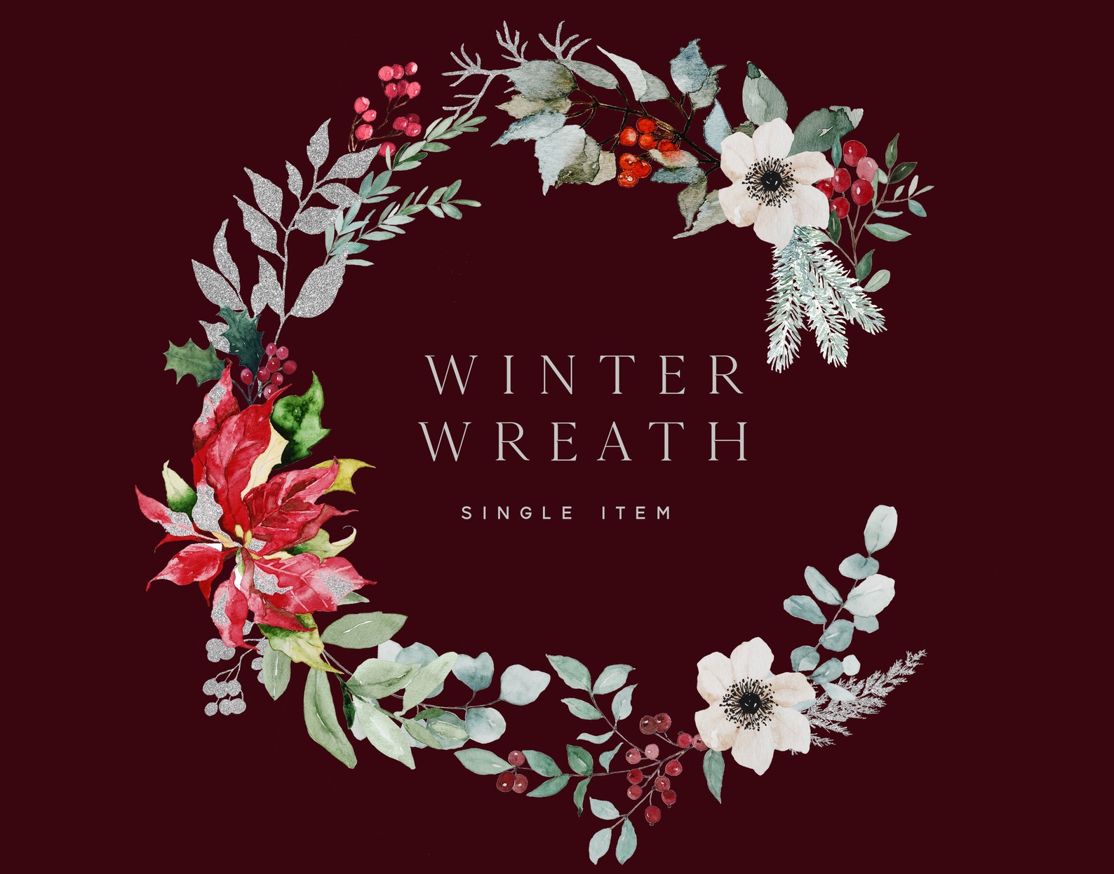 Watercolor Winter Wreath Clipart Watercolor Christmas Wreath | Etsy