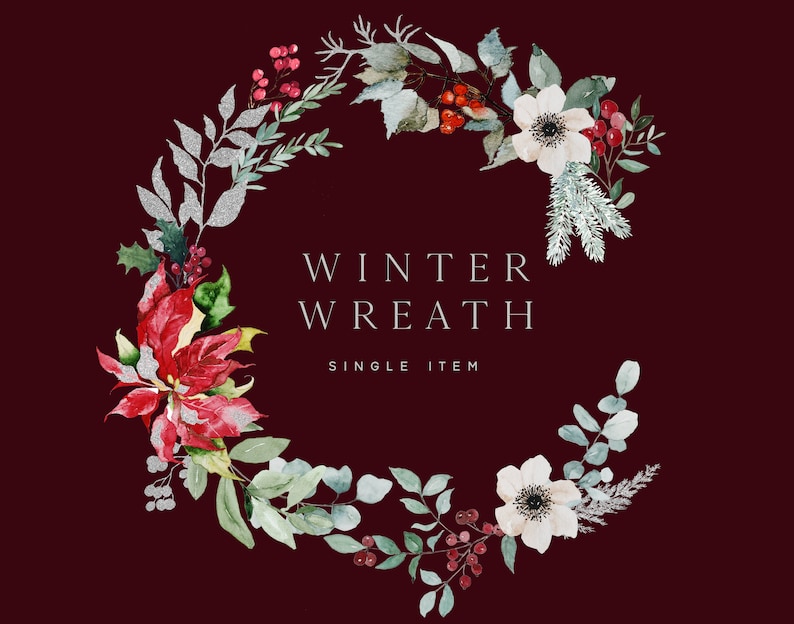 Watercolor Winter Wreath Clipart Watercolor Christmas Wreath - Etsy