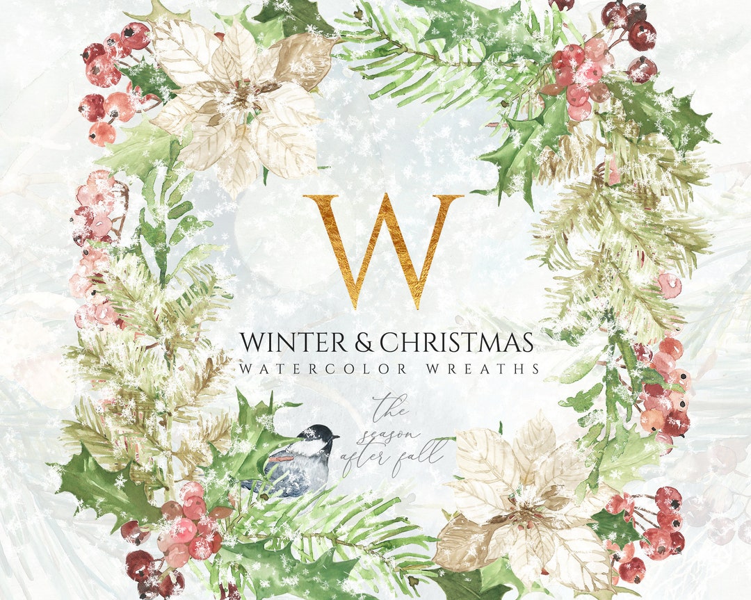 Winter and Christmas Clipart Set, Pine and Winter Florals, Winter ...