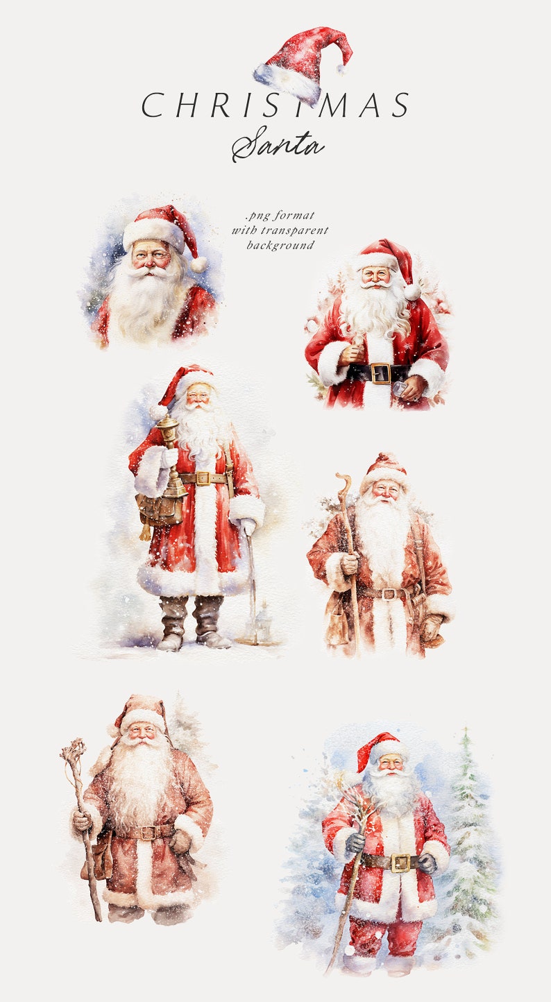 Watercolor Santa Clipart, Reindeer, Christmas Card Design (digital ...