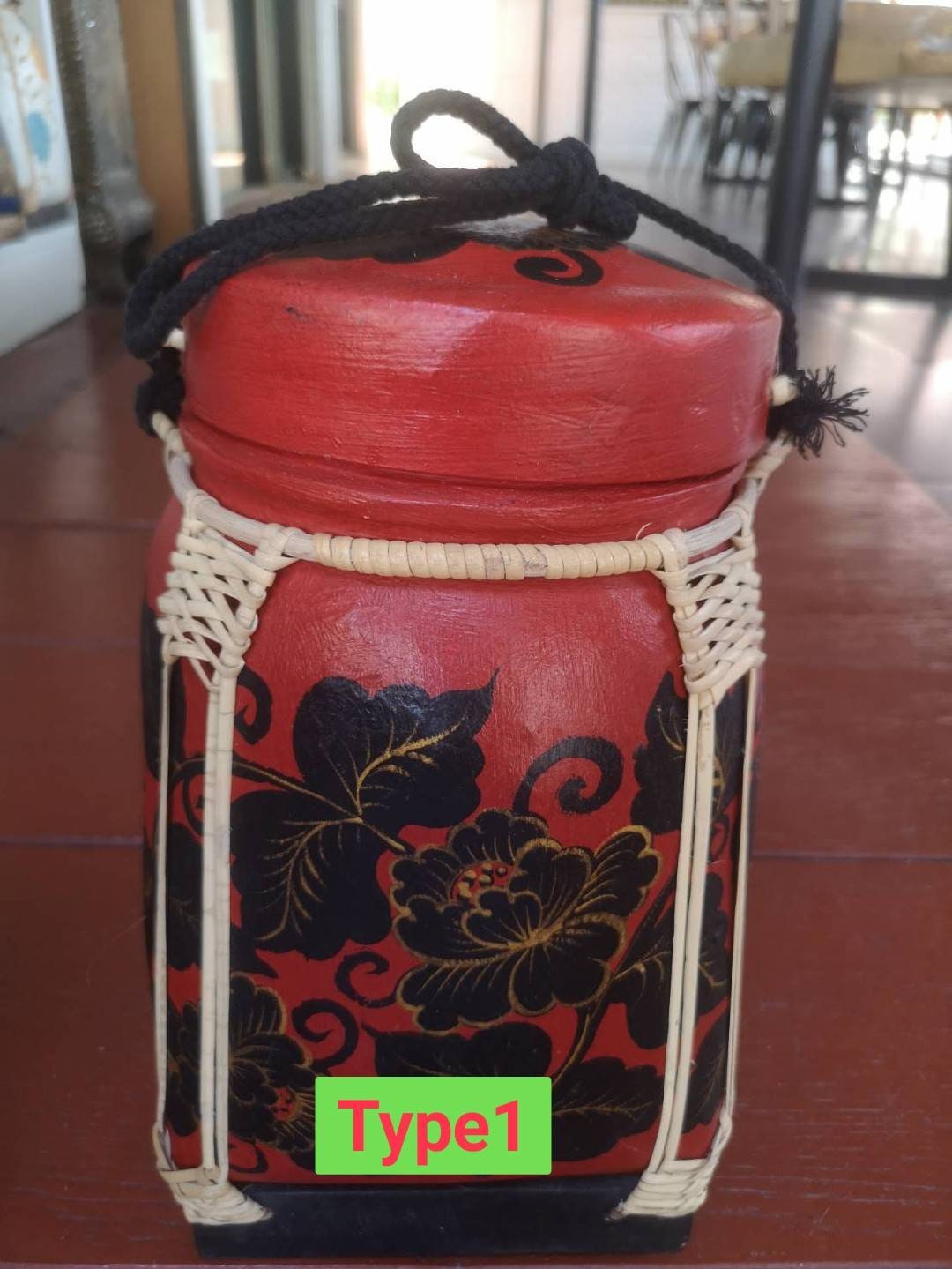 Thai Rice Box Basket Hand Painted Height 30 Cm . - Etsy