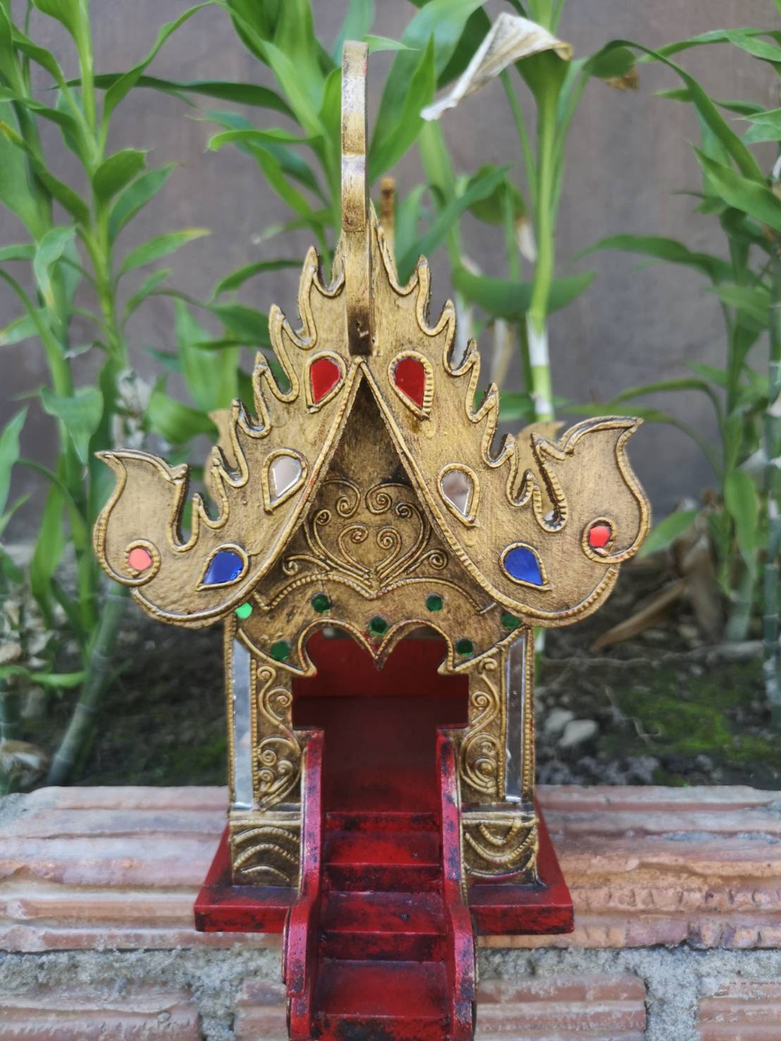 Golden Thai House Shrine Golden Teak Shrine Decorated With - Etsy