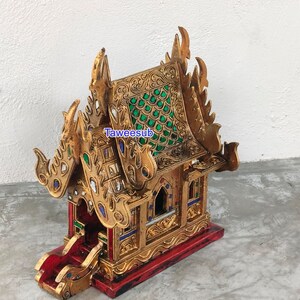 Spirit House Thai Golden Altar Shrine Teak Wood Temple Handmade Craft ...
