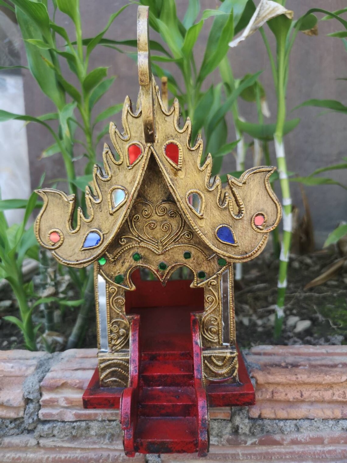 Golden Thai house shrine golden teak shrine Decorated with | Etsy