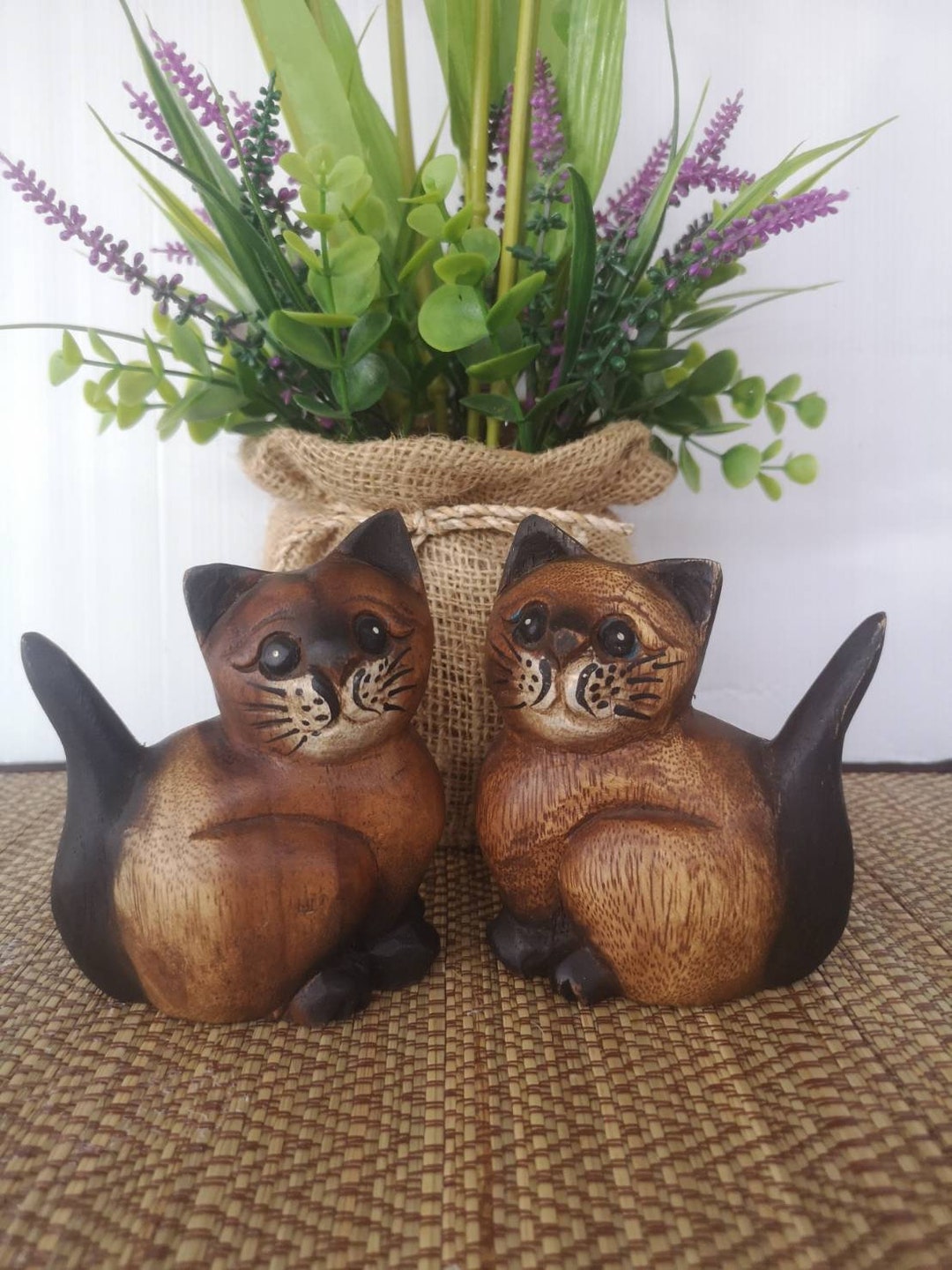 Carved Wooden Cat Couple Cute Home Decoration Gift. - Etsy